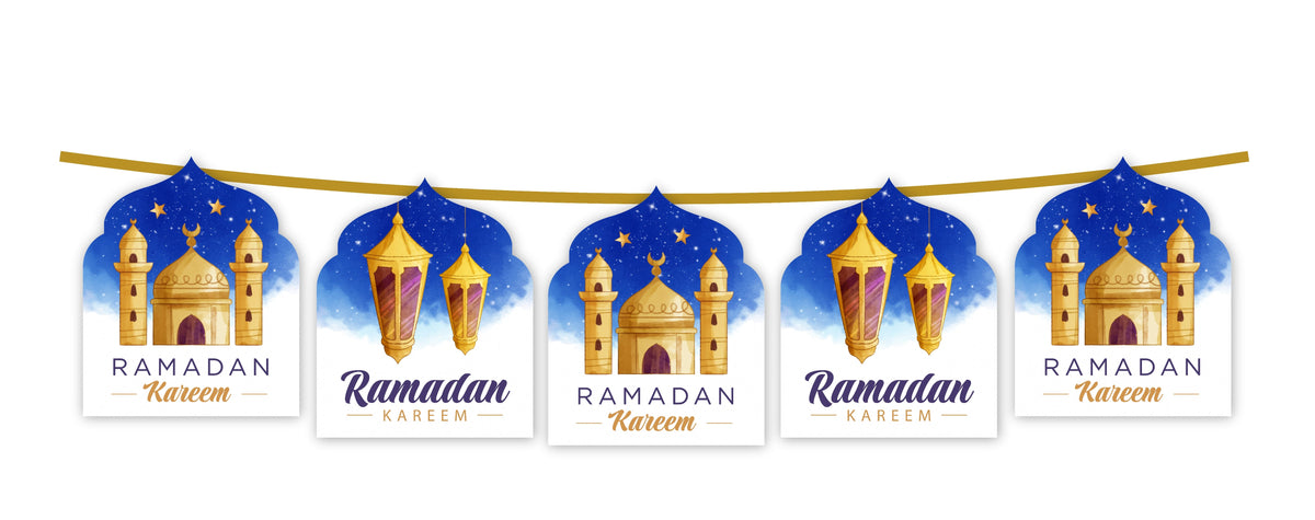 Ramadan Mubarak Bunting - Blue & White Mosque Flags Decoration ...